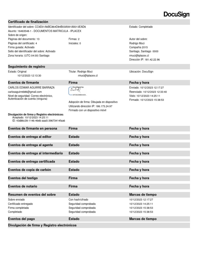16463548-1 - Certificado Docusign | PDF | Email Address | Cyberspace