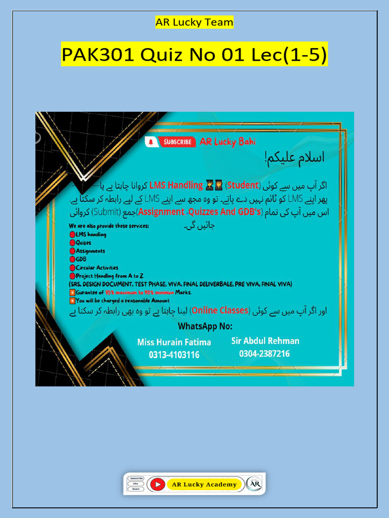 Pak301 Quiz No 1 BY SANA SHEIKH | PDF | All India Muslim League ... Pak301 Quiz No 1 BY SANA SHEIKH | PDF | All India Muslim League ...