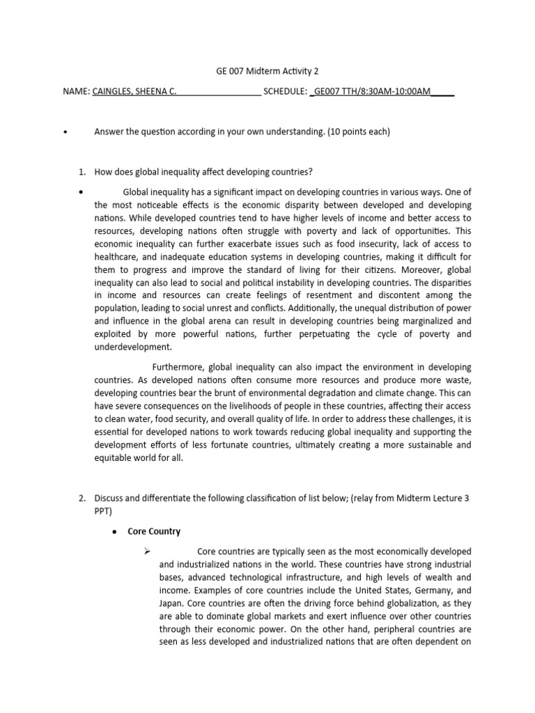 Midterm Activity 2 | PDF | Developing Country | Economic Inequality
