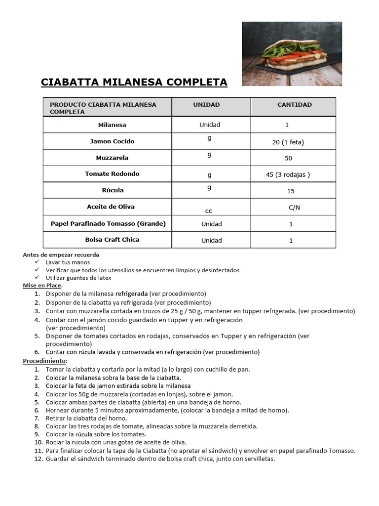Receta de Ciabatta Milanesa | PDF | Alimentos