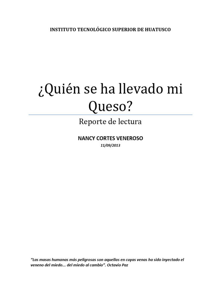 Resumen de "¿Quién se ha llevado mi queso?" | PDF