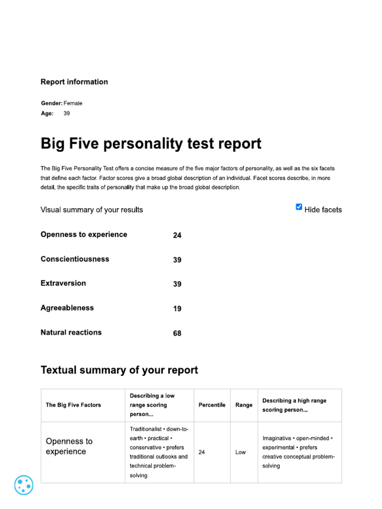 Big 5 Personality Test | PDF