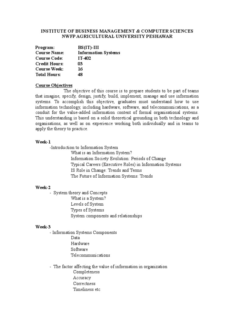 Information Systems Course Outline | PDF | Information System | Information
