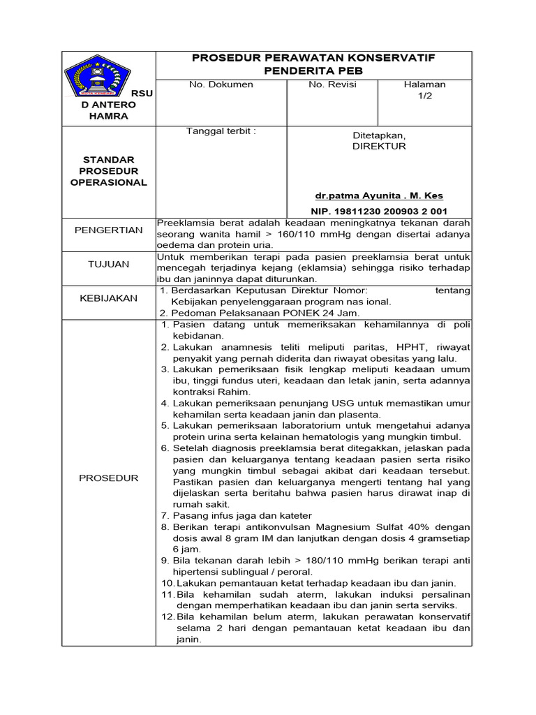 Prosedur Perawatan Konservatif PEB | PDF