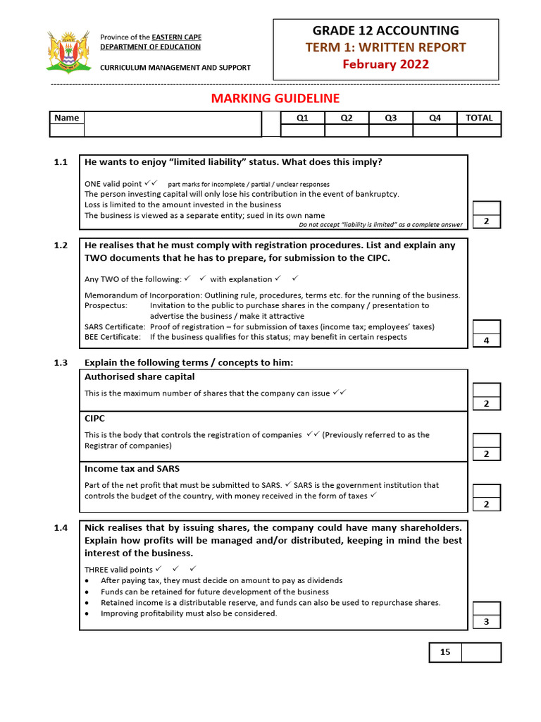 Grade 12 Accounting Term 1 Report | PDF | Auditor's Report | Audit