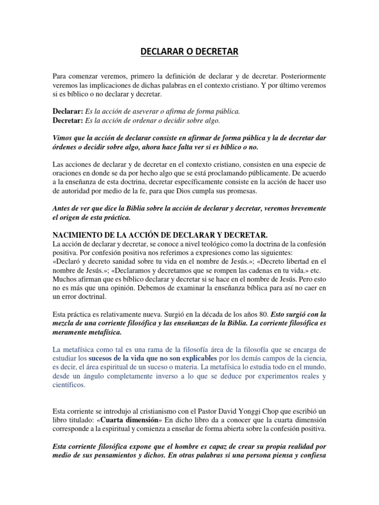 Declarar y Decretar en el Cristianismo | PDF | Teología de la ...
