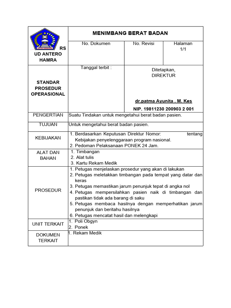 Sop Penimbangan Berat Badan | PDF