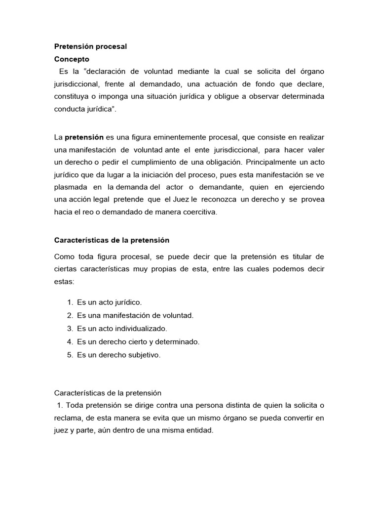 Definición y características de la pretensión procesal | PDF | Ley ...