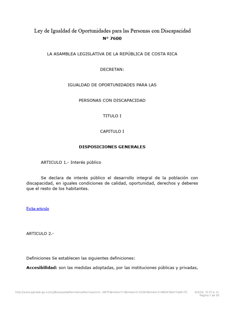 Ley 7600: Igualdad de Oportunidades Discapacidad | PDF | Invalidez ...