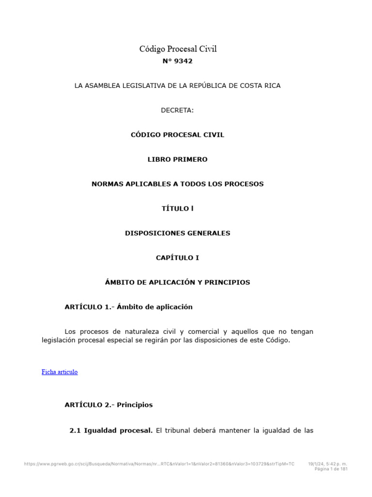 Código Procesal Civil: La Asamblea Legislativa de La República de Costa ...