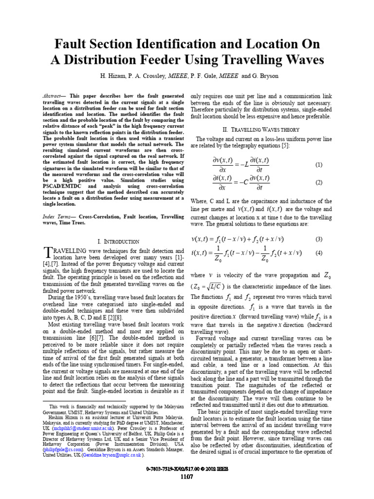 Fault Section Identification and Location On A Distribution Feeder Using Travelling Waves | PDF ...