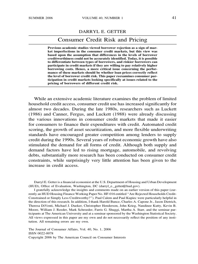 Consumer Credit Risk and Pricing | PDF | Finance & Money Management ...