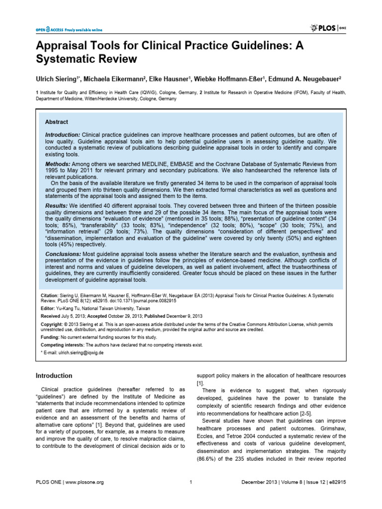 RS - Appraisal Tools GPC | PDF | Systematic Review | Evidence Based ...