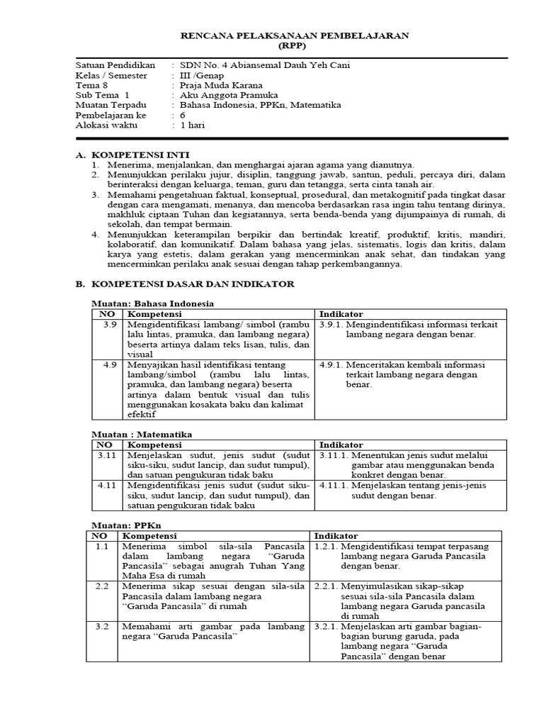 Rencana Pelaksanaan Pembelajaran (RPP) | PDF