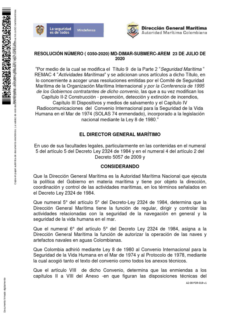 Resolucion (0350-2020) Solas Capitulos Ii-Iii y Iv - 1 | PDF