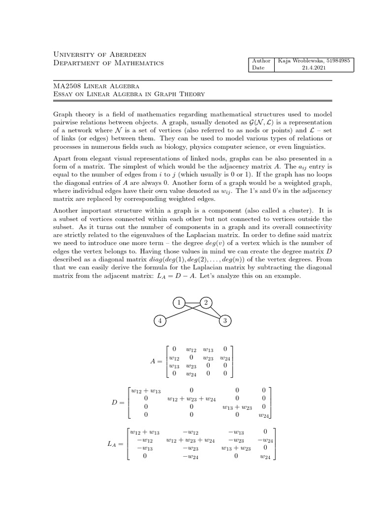 GRAPH THEORY | PDF | Eigenvalues And Eigenvectors | Matrix (Mathematics)