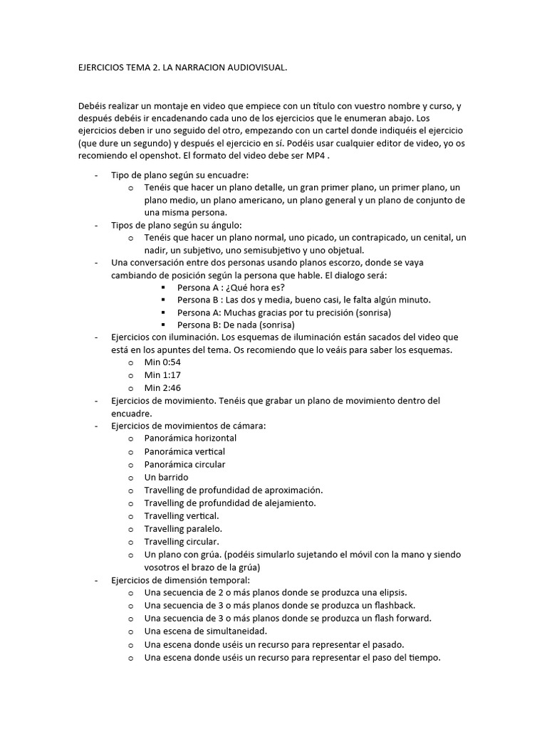 Ejercicios Tema 2 La Narracion Audiovisual | PDF | Cine | Industria del cine
