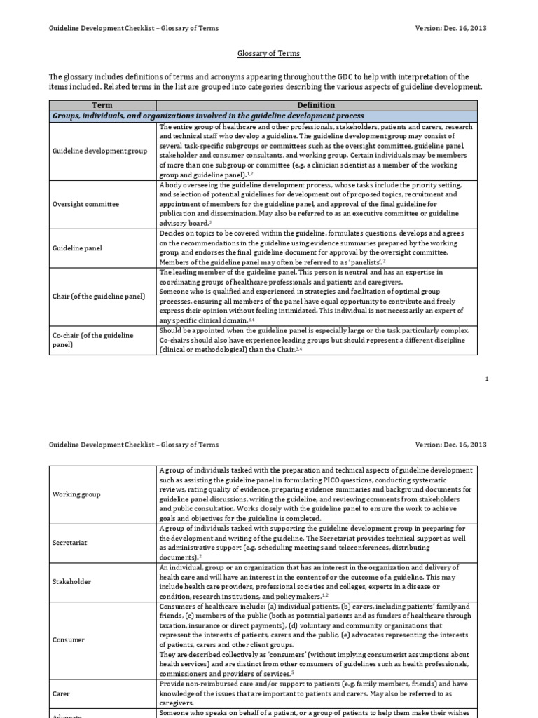 Guideline Development Terms Explained | PDF | Health Equity | Evidence ...