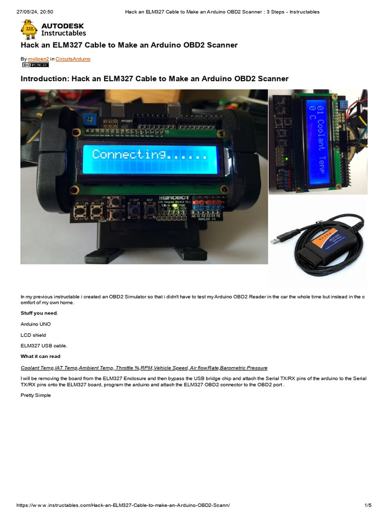 Hack An Elm327 Cable To Make An Arduino Obd2 Scanner 3 Steps Instructables Pdf Arduino
