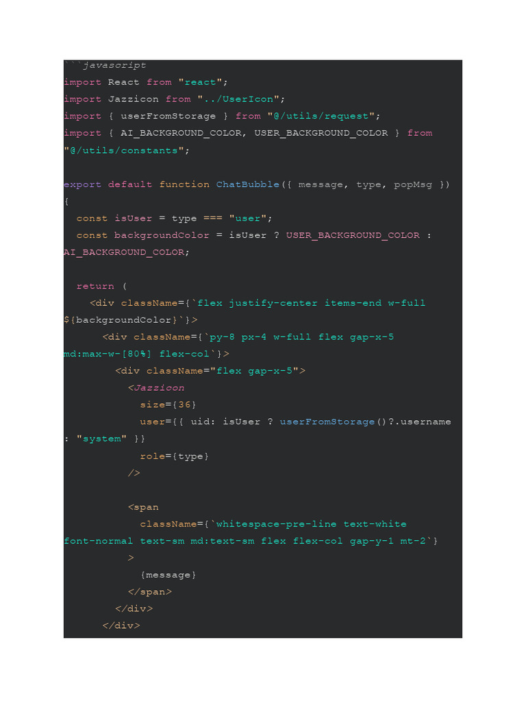 Message. We Pass The Message Text and The Type of The Chat Bubble (User ... Message. We Pass The Message Text and The Type of The Chat Bubble (User ...
