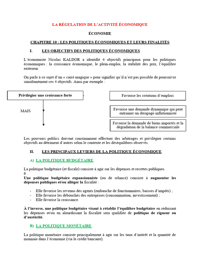 Objectifs et leviers de la politique économique | PDF | Politique ...