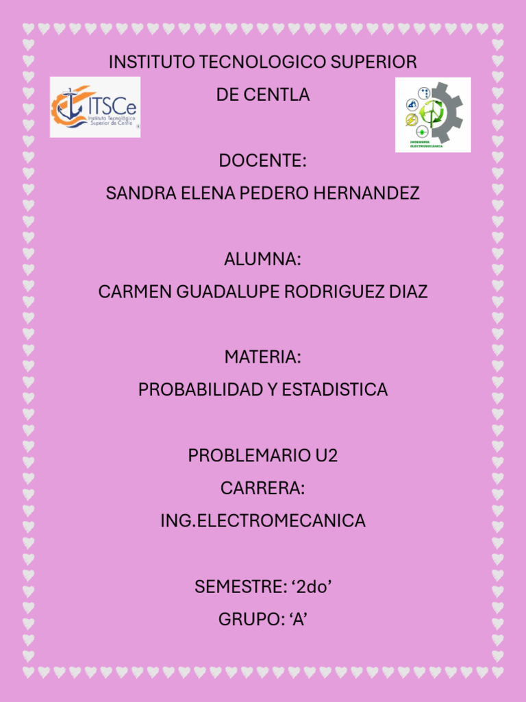 Problemario Carmen U2-1 | PDF | Probabilidad | Matemáticas