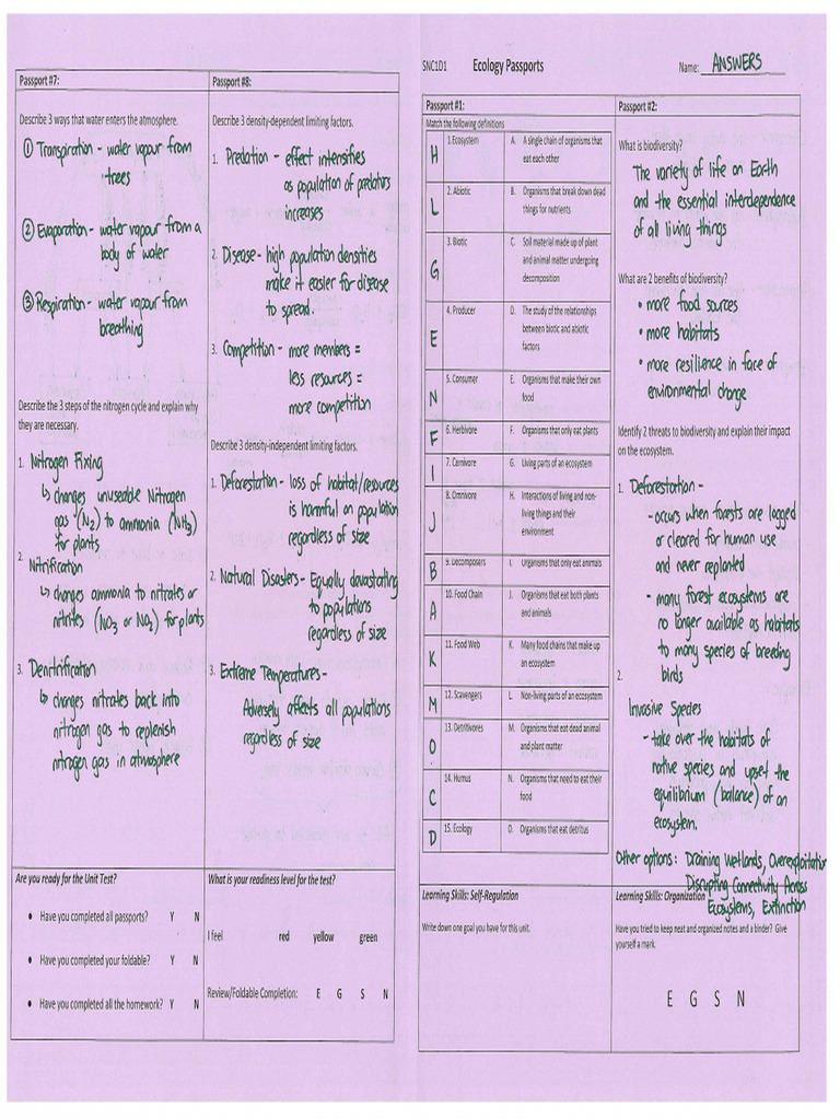 Ecology Passport - ANSWERS | PDF
