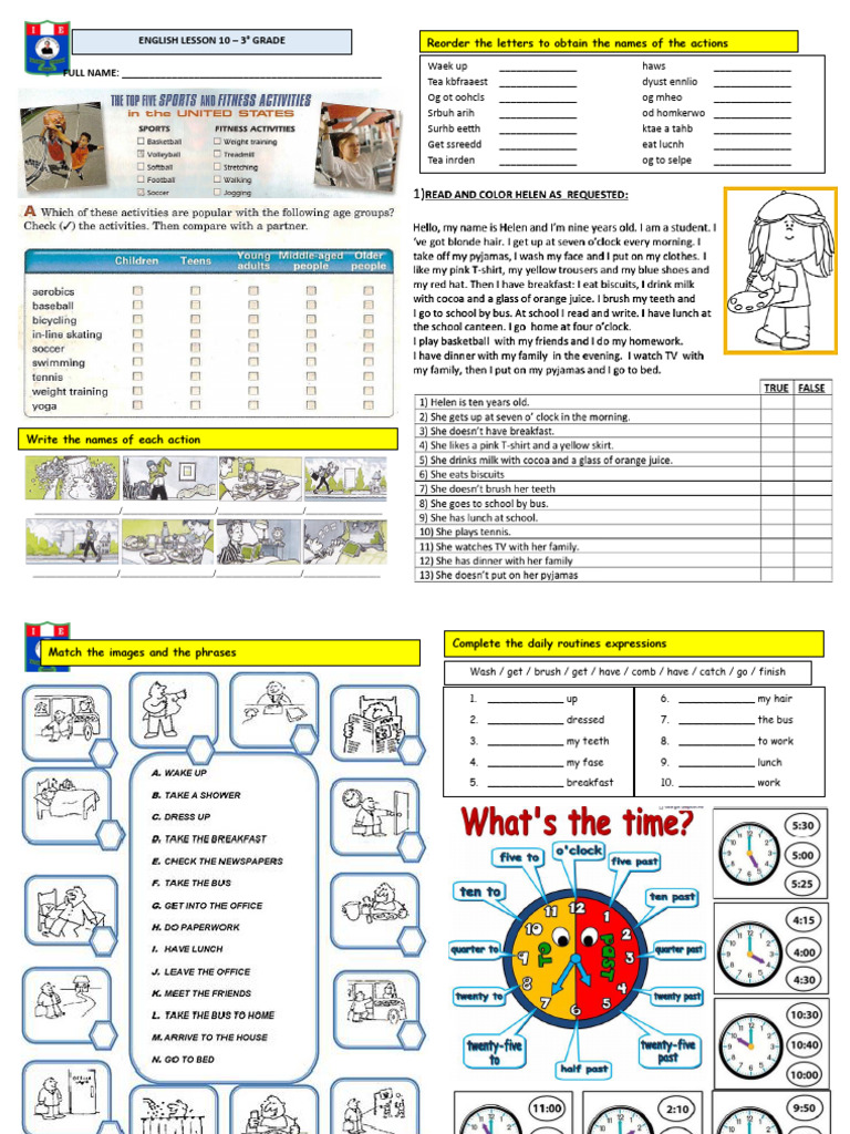 Worksheet Daily Routine 3grado | PDF
