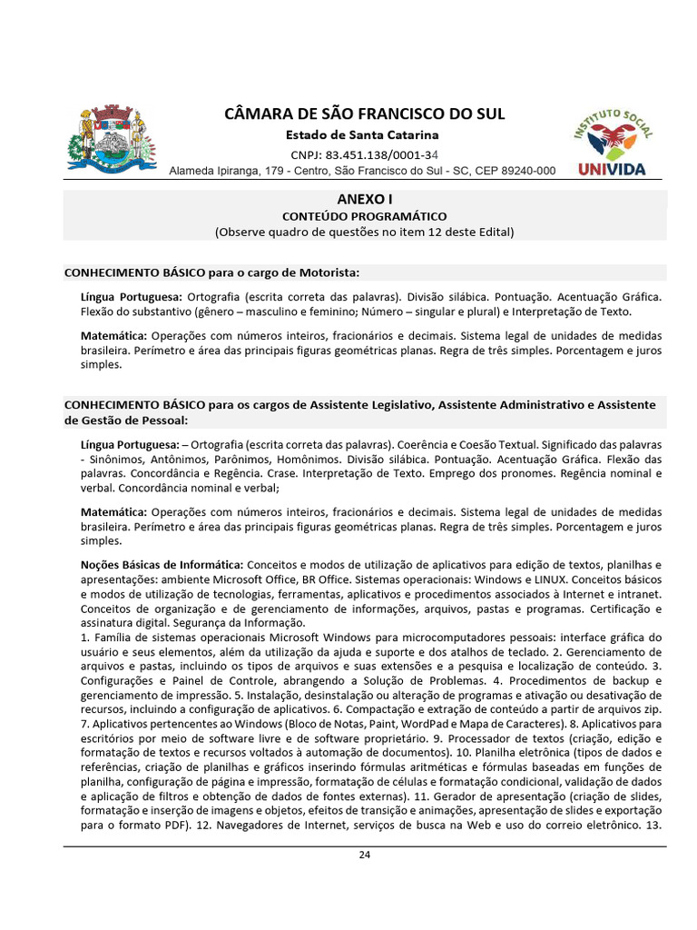 Edital 001-2024 - Anexos CMSFS | PDF | Contabilidade | Orçamento ...