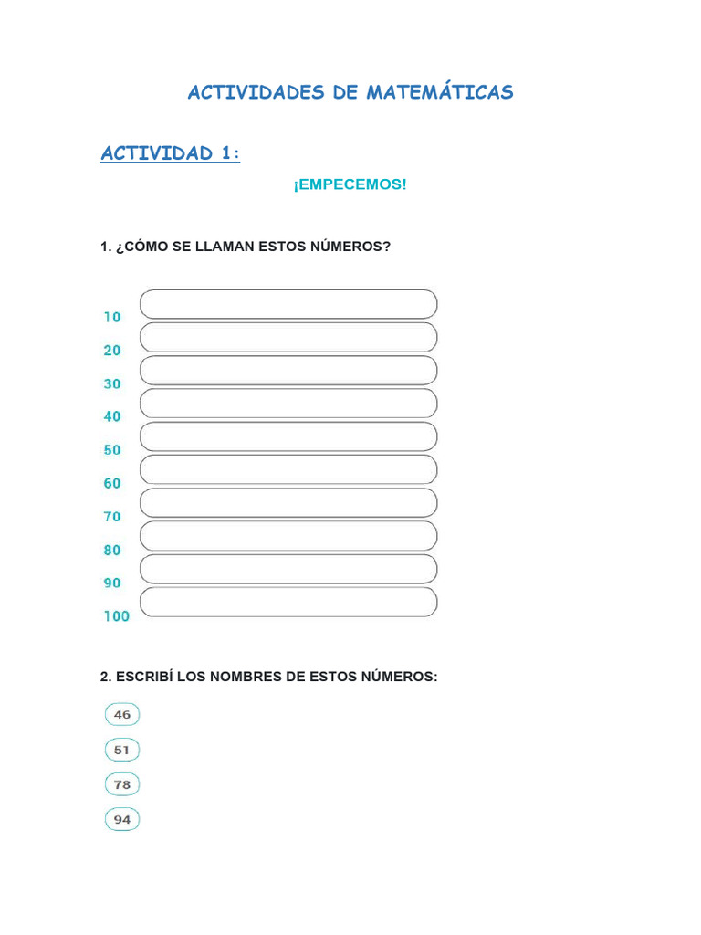 1° Act. Matematica | PDF