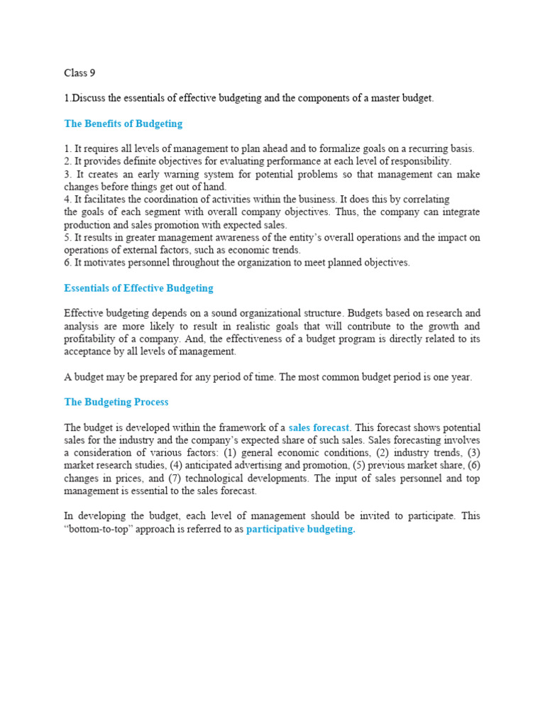 Class 9 - Managerial Accounting | PDF | Budget | Income Statement