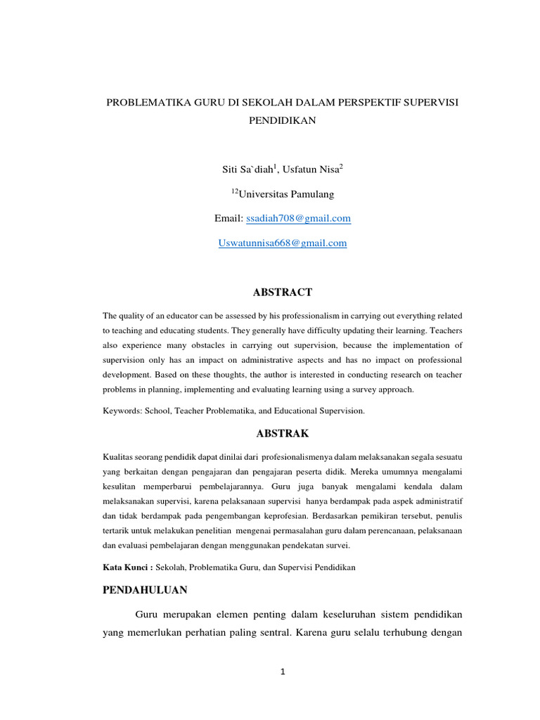 Problematika Guru Di Sekolah Dalam Perspektif Supervisi Pendidikan | PDF