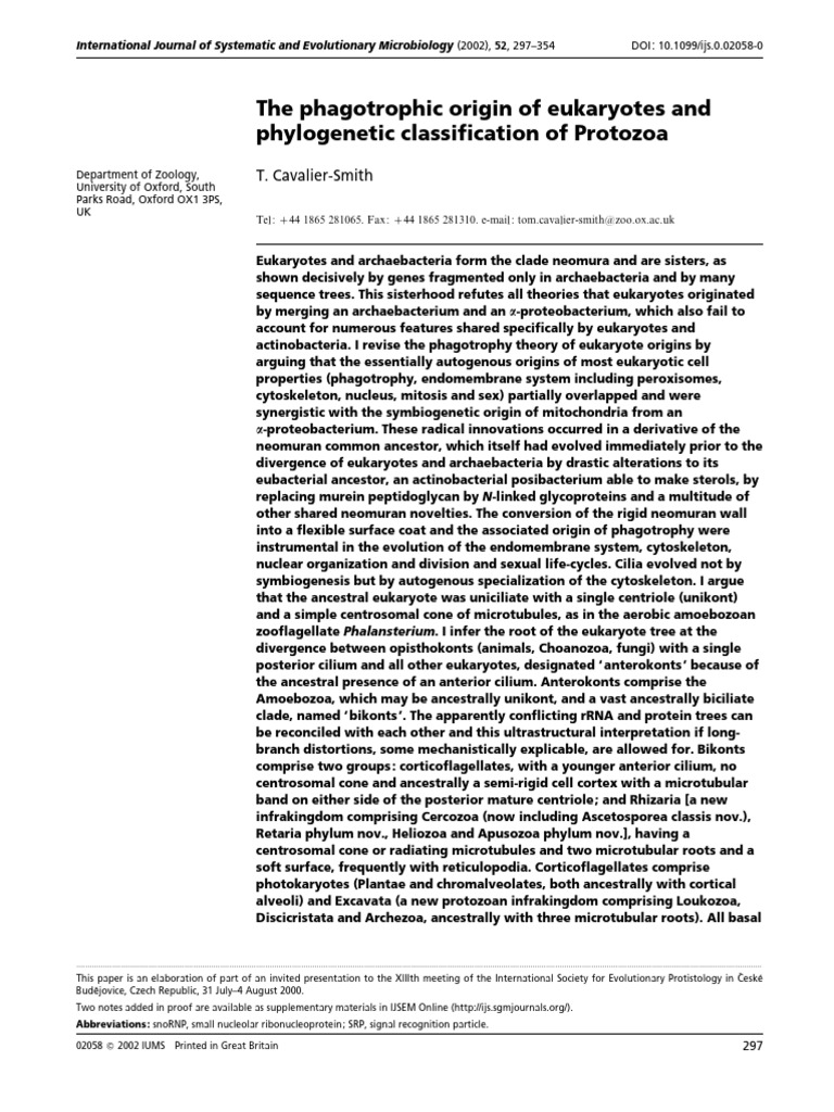 The Phagotrophic Origin of Eukaryotes and Phylogenetic Classification ...