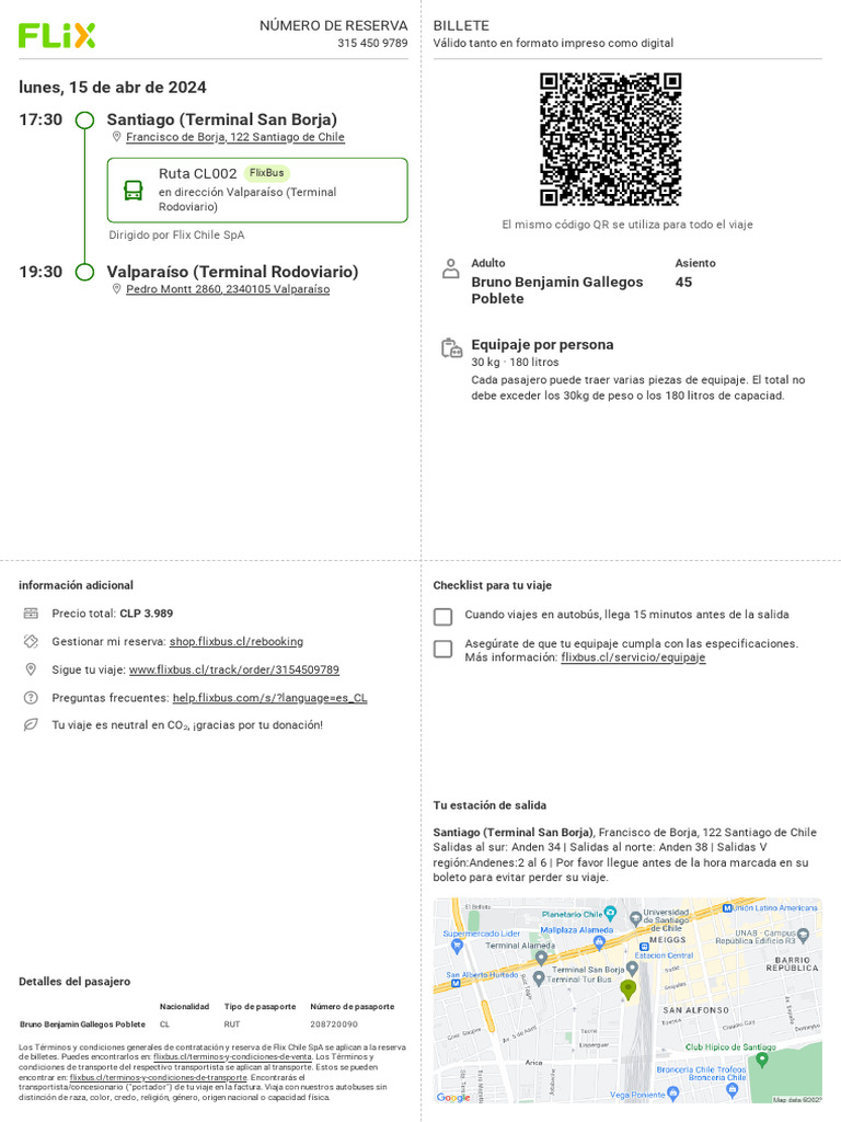 Viaje FlixBus Santiago-Valparaíso 2024 | PDF | Transporte