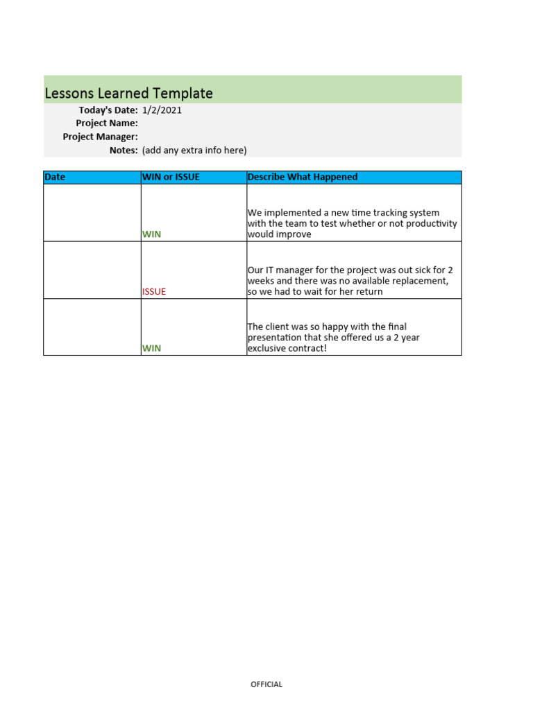 Lessons Learned Template | PDF | Business