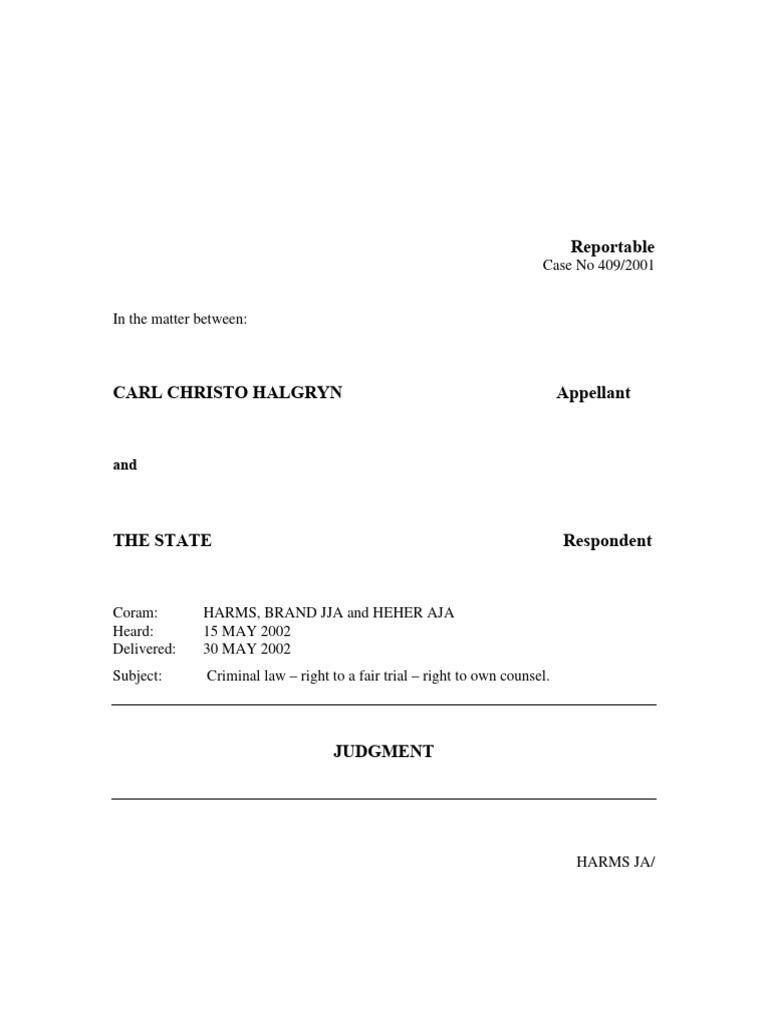 S V Halgryn (2002) 4 All SA 157 (SCA) | PDF | Appeal | Justice
