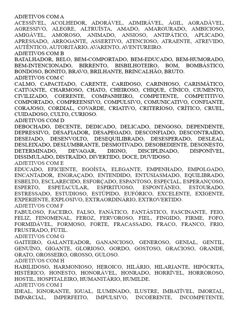 LISTA DE Adjetivos com A | PDF