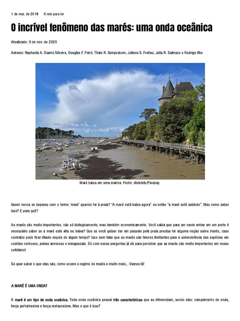 O Incrível Fenômeno Das Marés - Uma Onda Oceânica | PDF | Maré | Lua