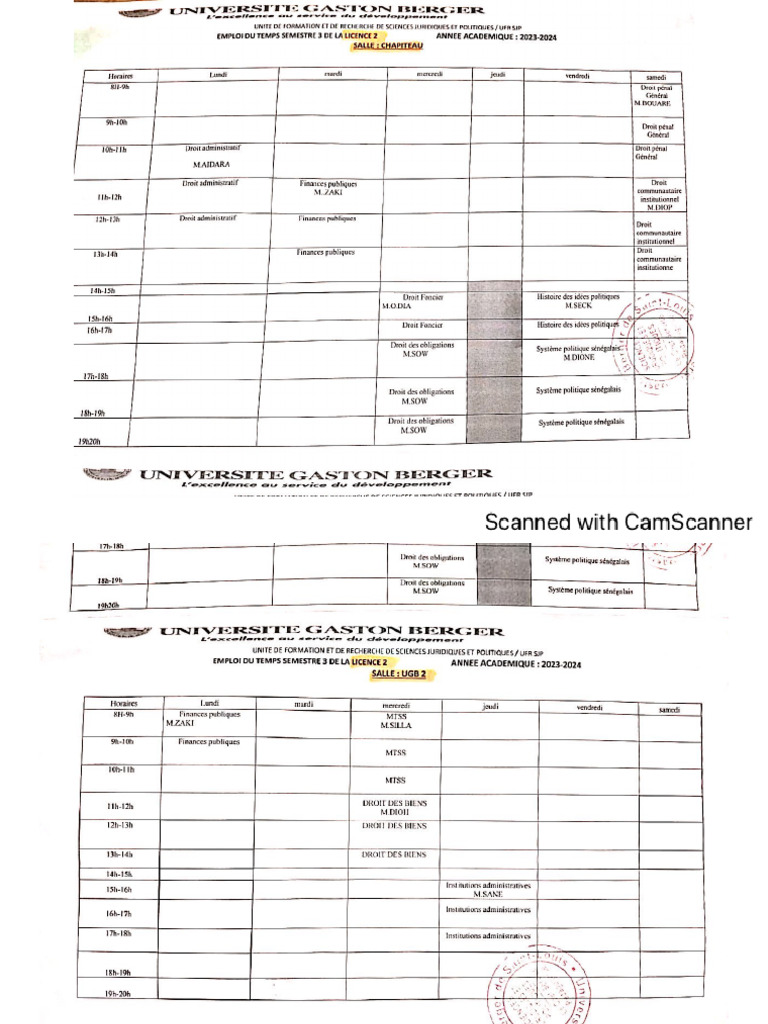 Emploi Du Temps Licence 1 Premier Semest | PDF Emploi Du Temps Licence 1 Premier Semest | PDF