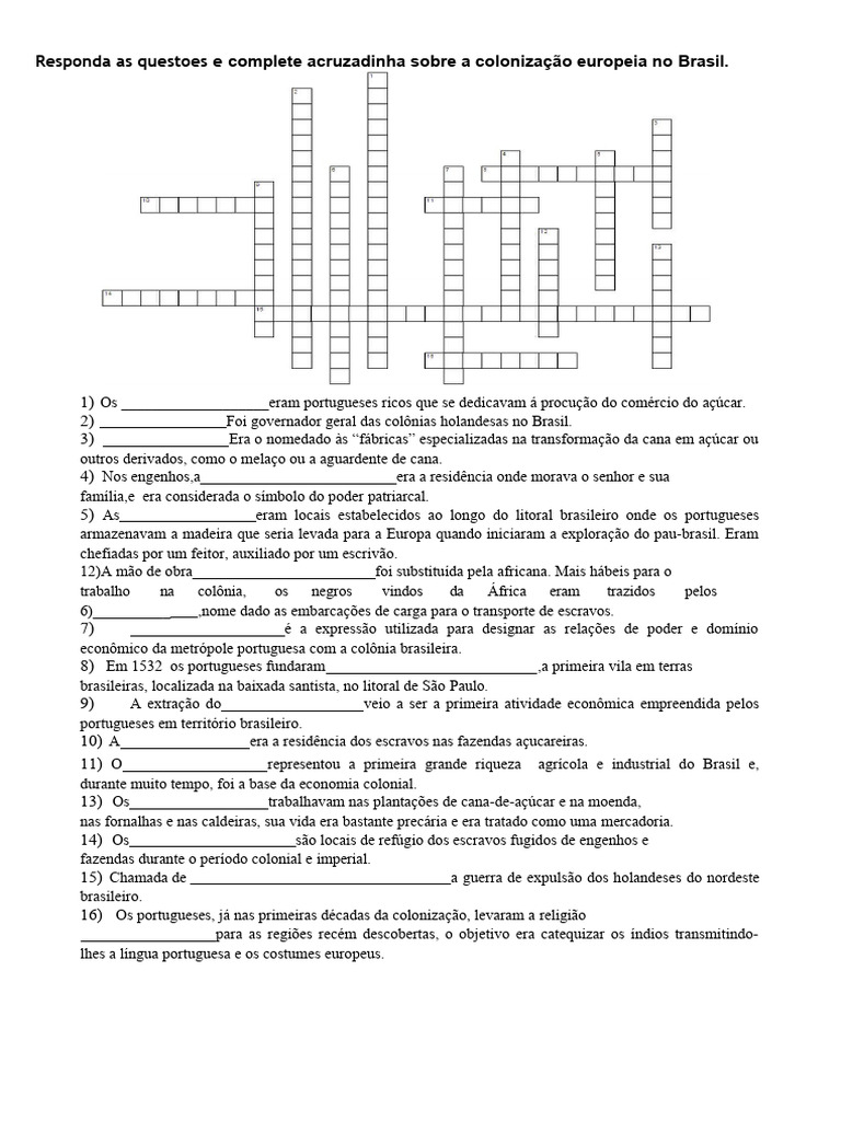Cruzadinha Sobre A Colonizacao No Brasil | PDF | Escravidão | Brasil