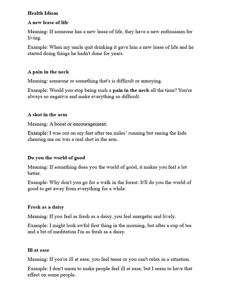 Health Idiom | PDF | Self-Improvement | Wellness