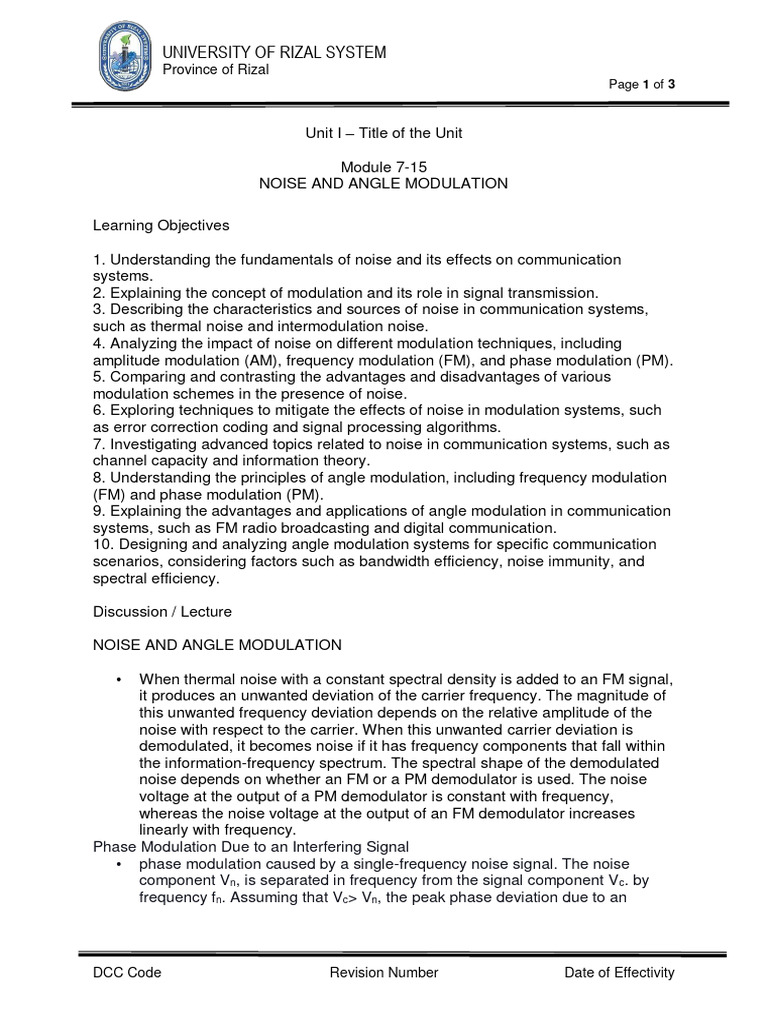 7 15noise And Angle Modulation Pdf Frequency Modulation Modulation