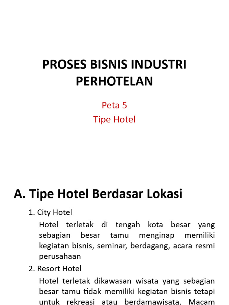 BAB 1 Memahami Bisnis Perhotelan Peta 5 Tipe Hotel | PDF | Bisnis