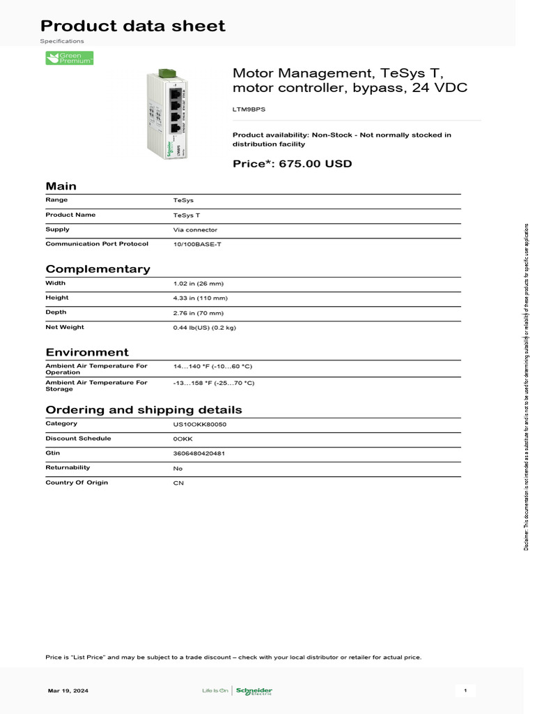 Schneider Electric - TeSys-T-Motor-Management-System - LTM9BPS | PDF ...