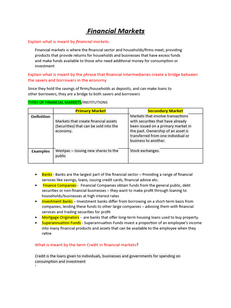 Financial Markets Notes | PDF | Financial Markets | Loans