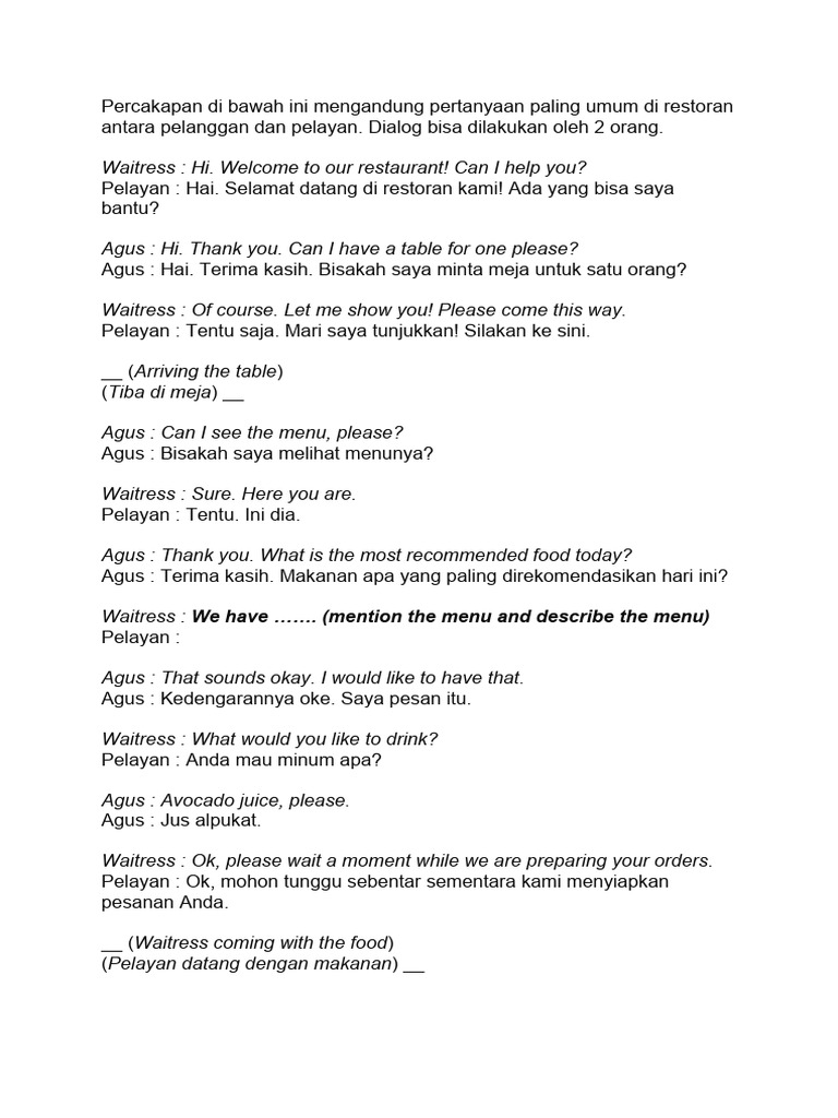 Dialog English at Restaurant | PDF
