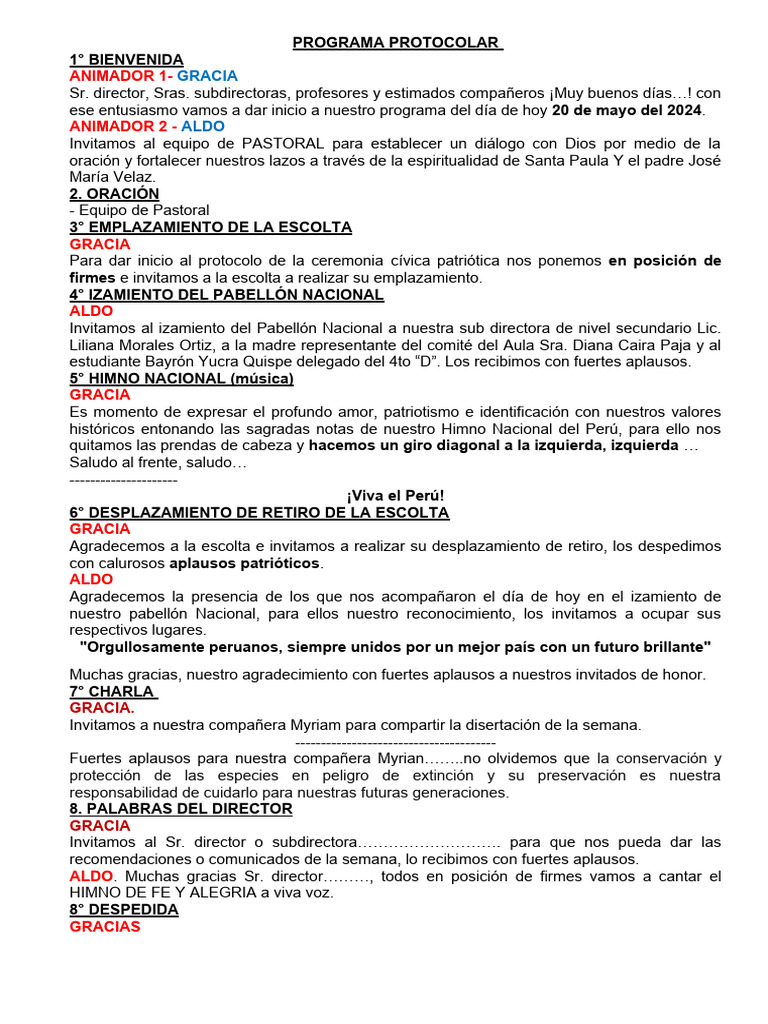 Programa Protocolar 2024-4to | PDF