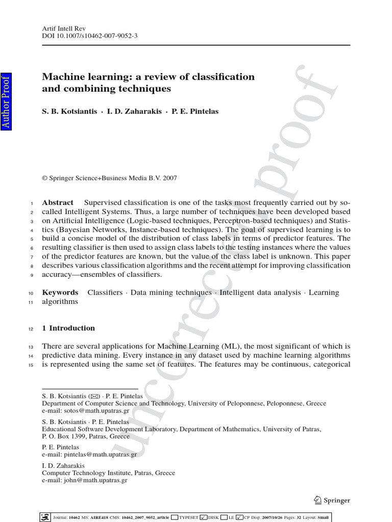Machine Learning: A Review of Classification and Combining Techniques | PDF | Machine Learning ...