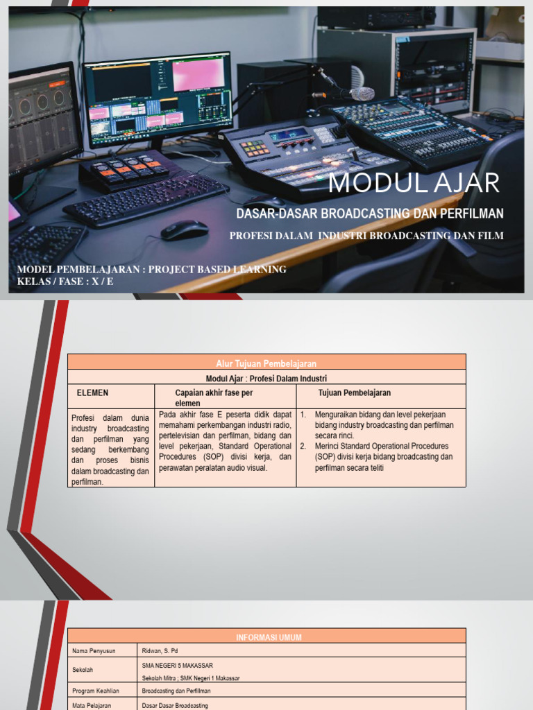 Modul Ajar PROFESI DALAM INDUSTRI BROADCASTING DAN FILM | PDF | Karier & Perkembangan