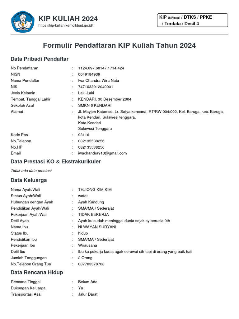 Formulir Peserta Kip Kuliah 2024 Pdf